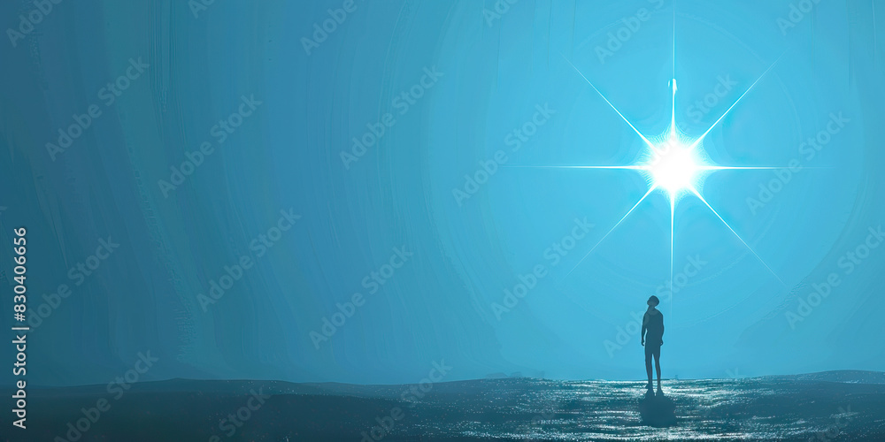 Hope Rising: A figure gazing upward at a radiant star, their face ...