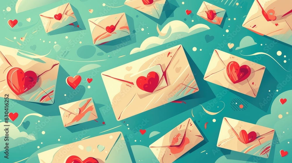 A charming 2d illustration of a plain envelope featuring a doodle style ...