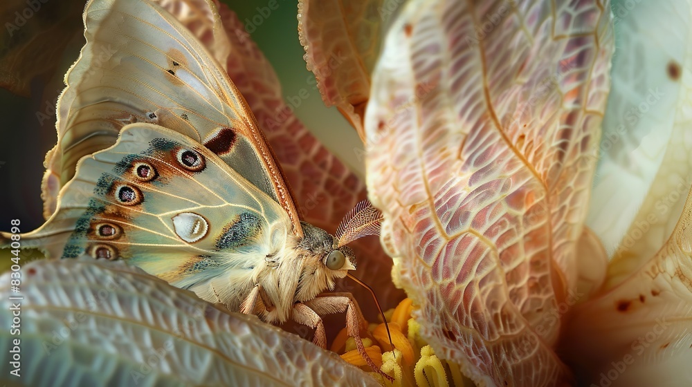 A silk moth emerges from its cocoon, signaling the end of the silkworm ...