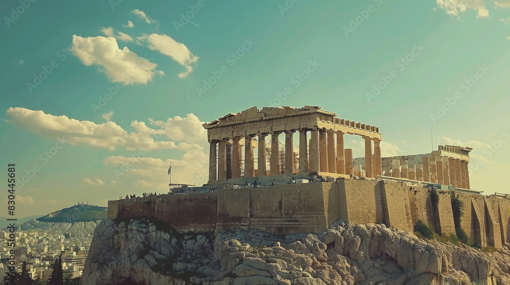 The historic Acropolis of Athens pictured against a bright blue sky ...