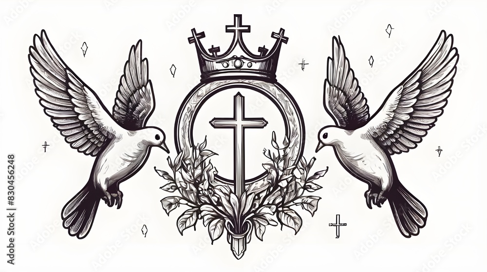 Holy Trinity symbols. Cross, crown and dove of Holy Spirit. Christian ...