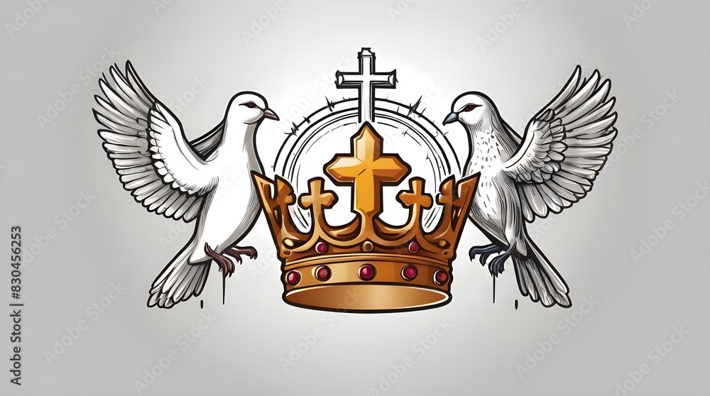 Holy Trinity symbols. Cross, crown and dove of Holy Spirit. Christian ...