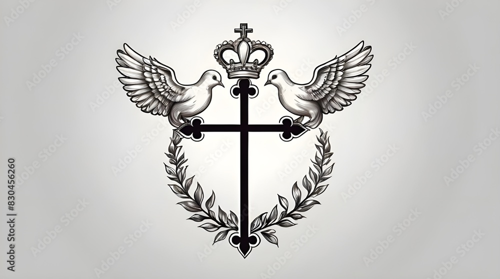 Holy Trinity symbols. Cross, crown and dove of Holy Spirit. Christian ...