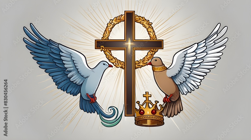 Holy Trinity symbols. Cross, crown and dove of Holy Spirit. Christian ...