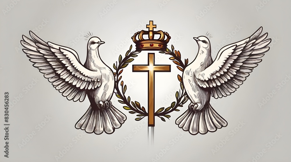Holy Trinity symbols. Cross, crown and dove of Holy Spirit. Christian ...