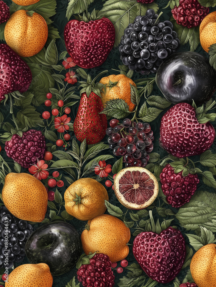 Different types of fruits, vegetables botanical illustration. Vibrant ... Different types of fruits, vegetables botanical illustration. Vibrant ...
