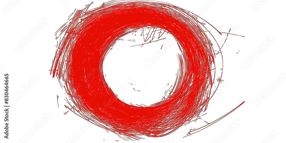 Dynamic abstract red scribble in the shape of a circle on transparent ...