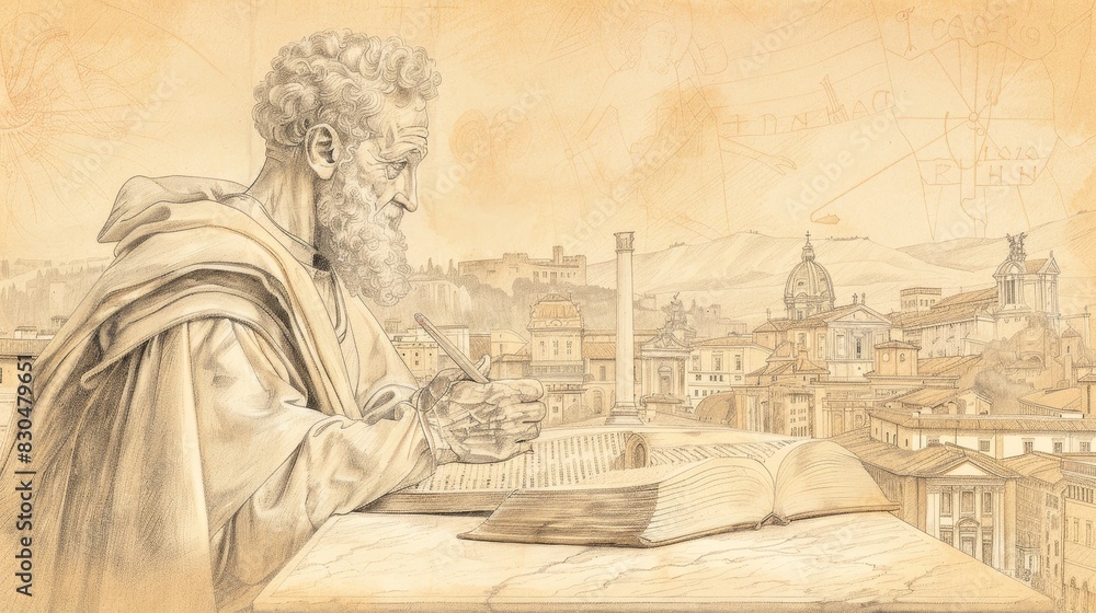 Biblical Illustration of St. Gregory the Great Writing in Ancient Rome ...