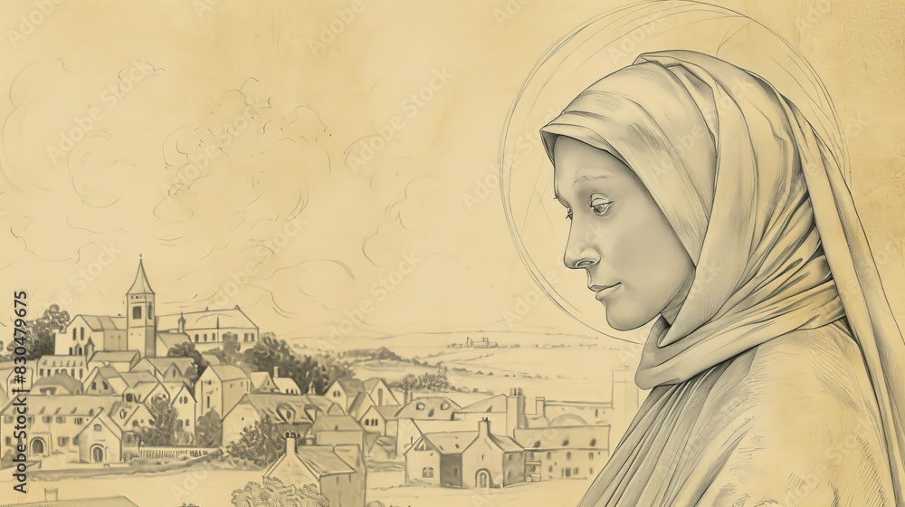 Biblical Illustration of St. Julian of Norwich Writing in 14th-Century ...