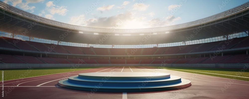 Mockup Modern Outdoor Podium in the Center of a Circular Arena with ...