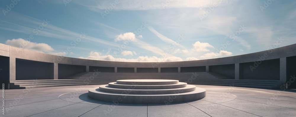Mockup Modern Outdoor Podium in the Center of a Circular Arena with ...