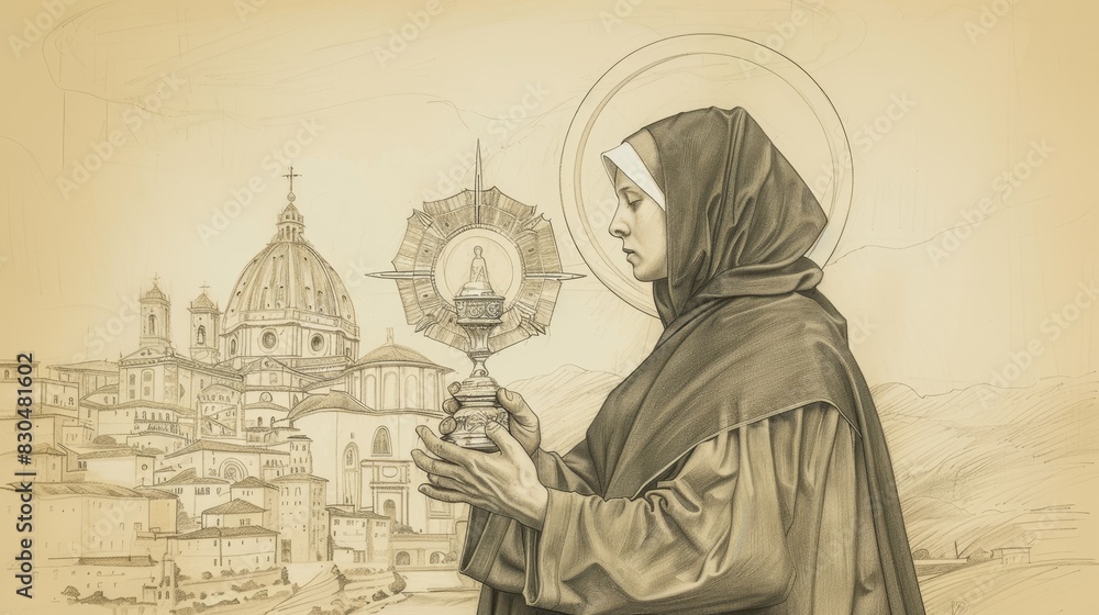Biblical Illustration of St. Clare of Assisi Holding Monstrance at San ...