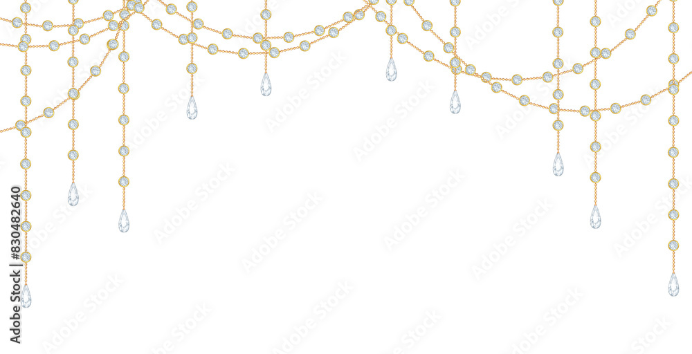 Gorgeous frame with interlocking crystals and golden chains Stock ...