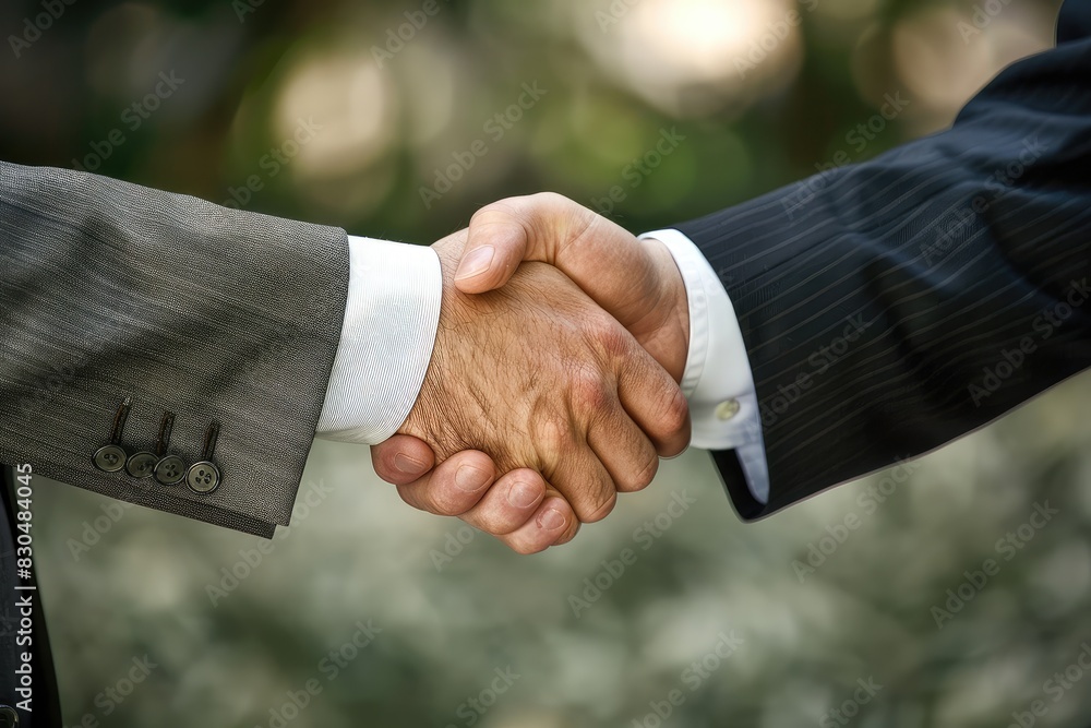 Professional handshake between two businessmen in formal suits, marking ...