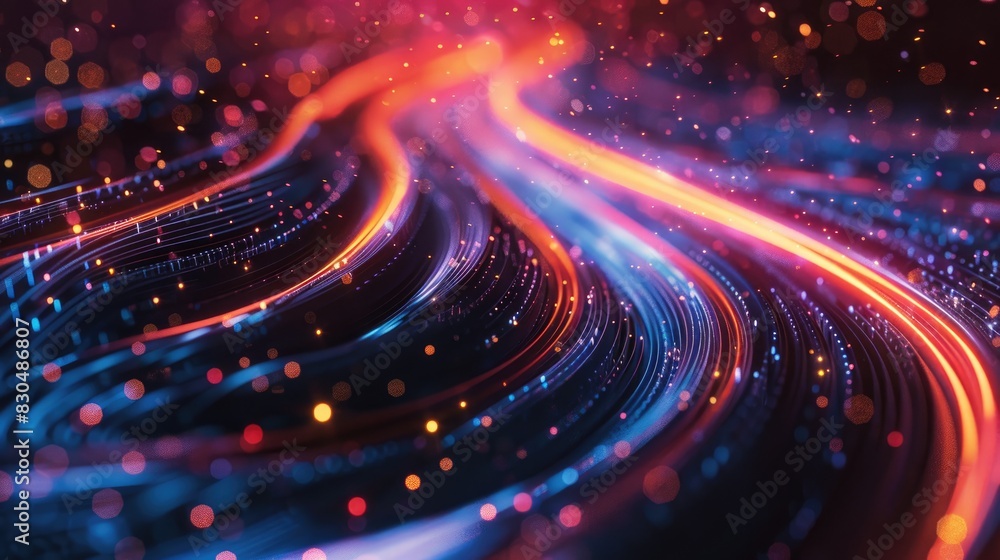 Dynamic high-speed data network with slick, glossy, and glowing lines ...