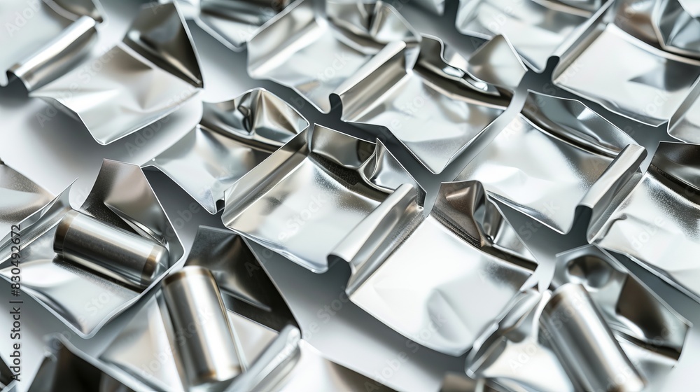 Used and discarded pill blister packs, silver with empty pockets, close ...