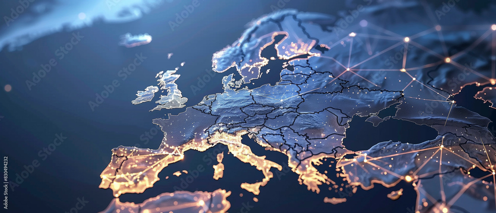 Map of connection of modern Europe, Data points and technology Stock ...