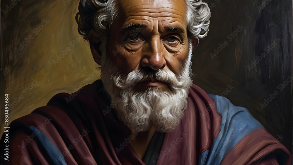portrait of ancient Greek philosopher with grey beard in oil painting ...