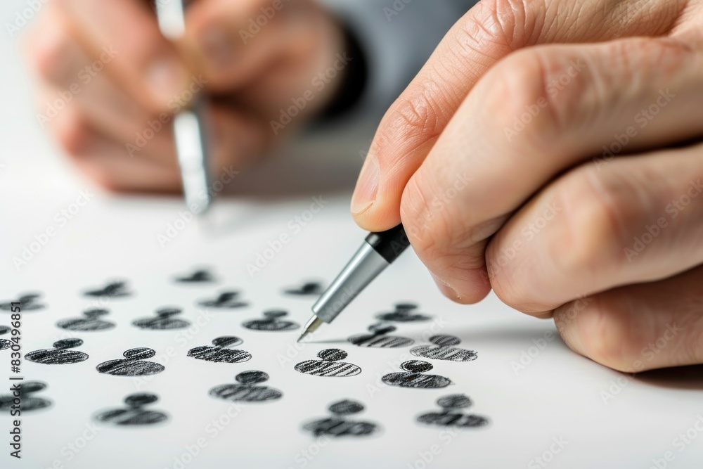 Person writing notes on paper with people, travel itinerary, business ...