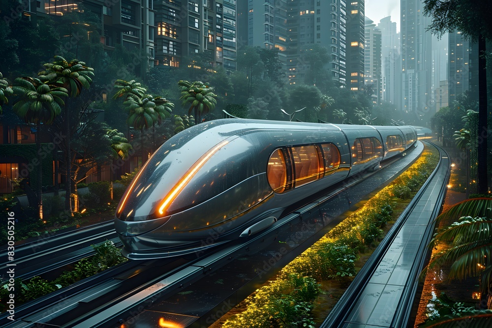 A high-tech transportation system featuring hyperloop trains and ...