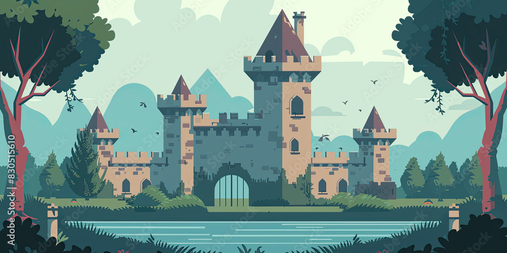 Castle background video game style illustration castles towers 8-bit ...