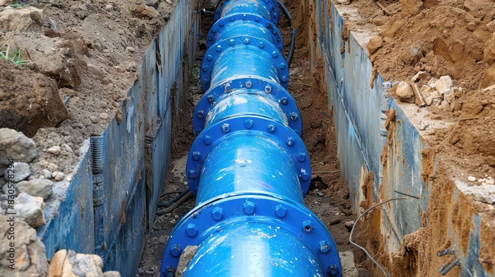Foto de Repairing Damp Blue Pipes for Sewerage Manufacturing and ...