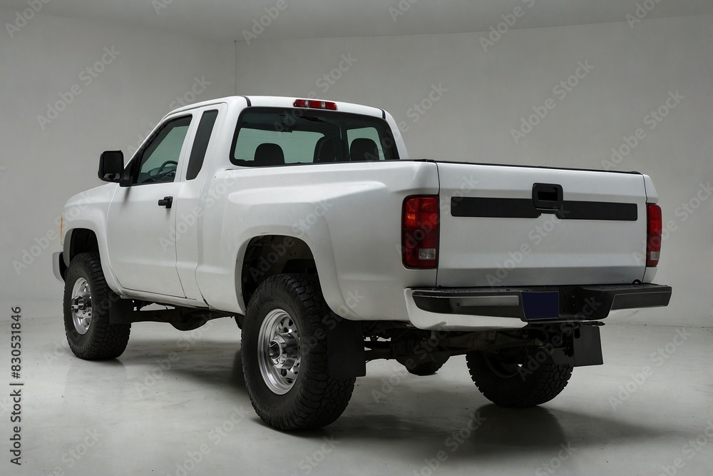 Pickup truck rear view, including the taillights, rear bumper, rear ...