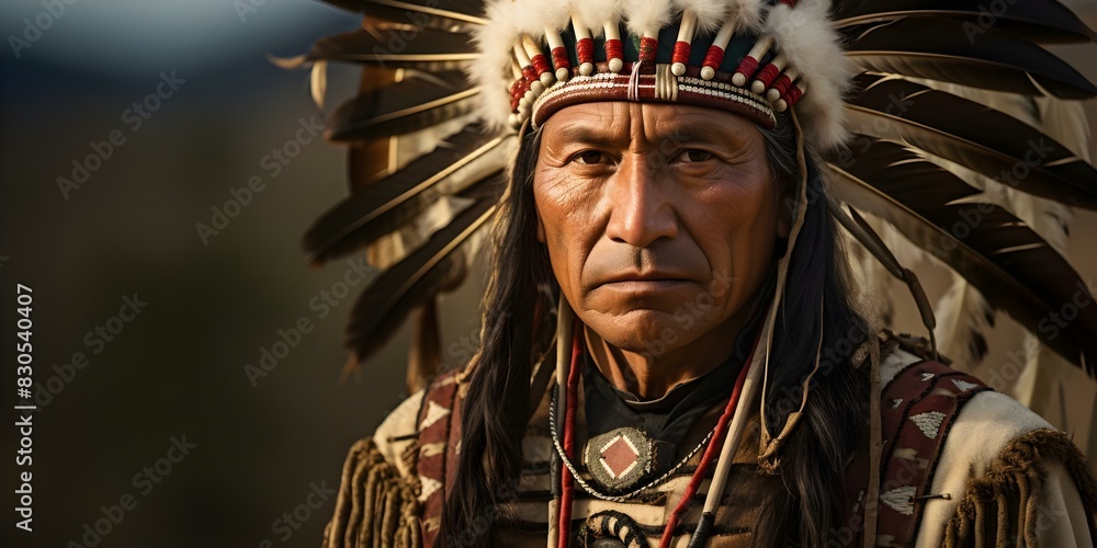 Blackfoot Chief in Traditional Regalia with Feathers Symbolizing Native ...