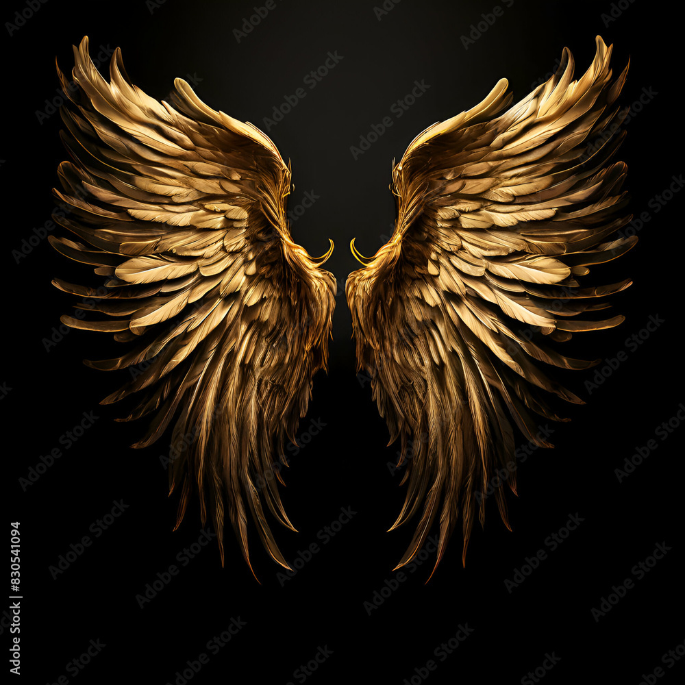 angel wings golden color Golden Angel Wings Isolated black baground ...