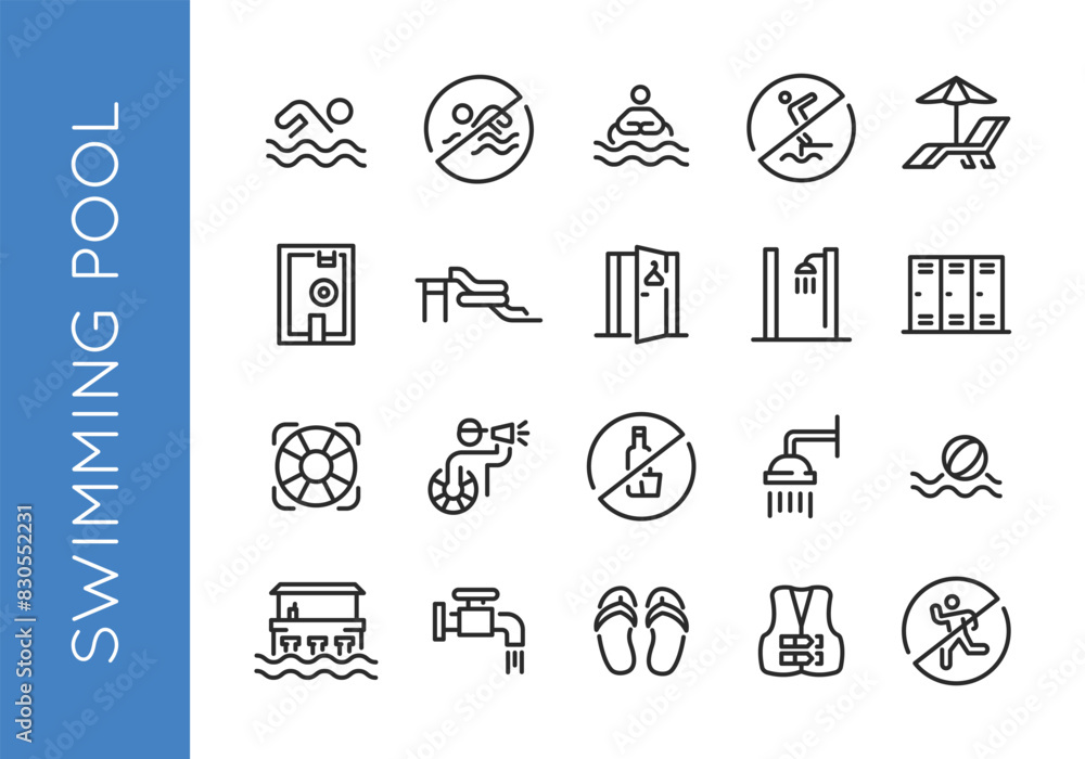 A comprehensive set of swimming pool icons. Includes simple ...