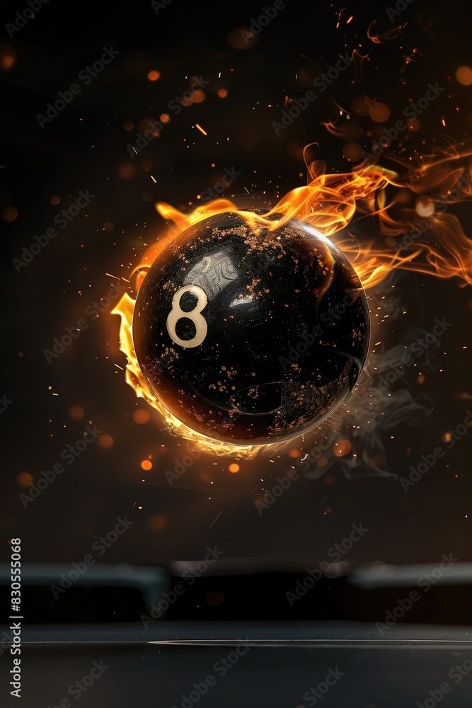 flaming 8 ball on fire, with flames and particles Stock Photo | Adobe Stock