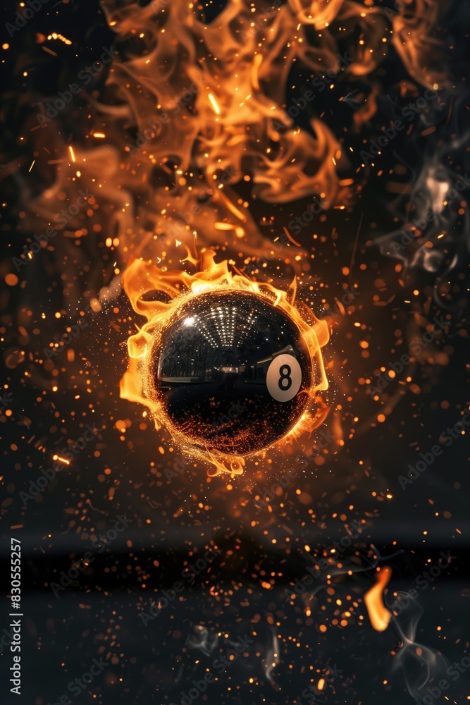 flaming 8 ball on fire, with flames and particles Stock Photo | Adobe Stock