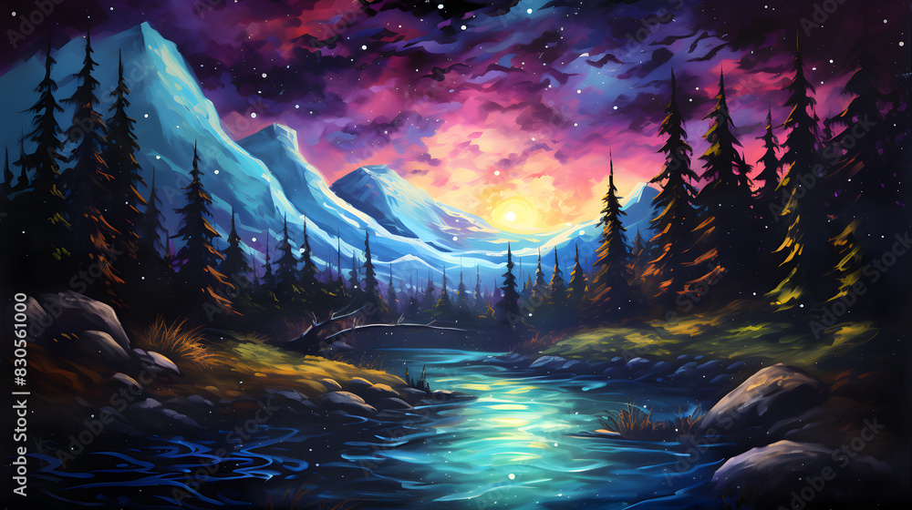 Digital trippy water painting of nature graphics poster background ...