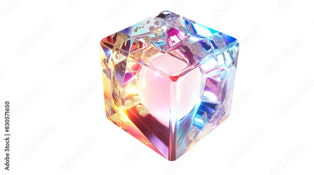 diamond 3d crystal glass cube with refraction and holographic effect ...