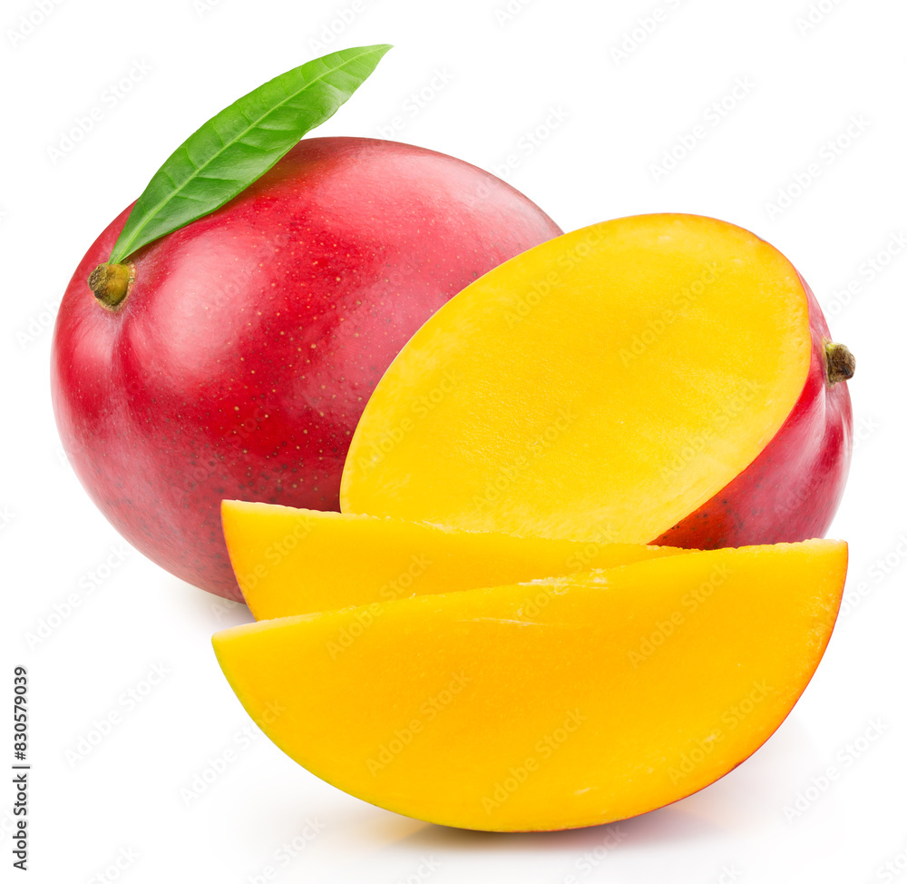 Isolated mango. Mango fruits and mango leaves isolated on white ...