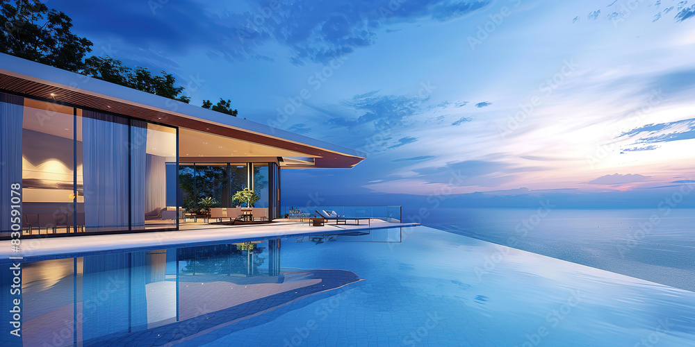 Seaside minimalist modern architectural resort hotel with boundless ...