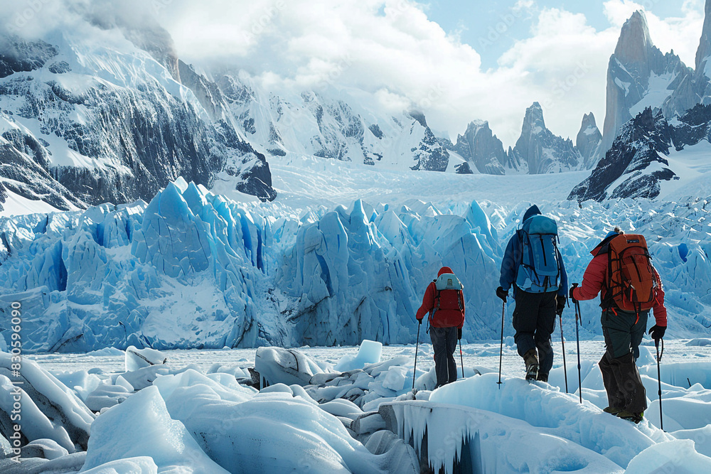 Glacier Expedition Adventure A frozen landscape dominated by towering ...