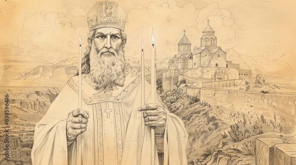 Biblical Illustration of St. Blaise of Sebaste Holding Candles in ...