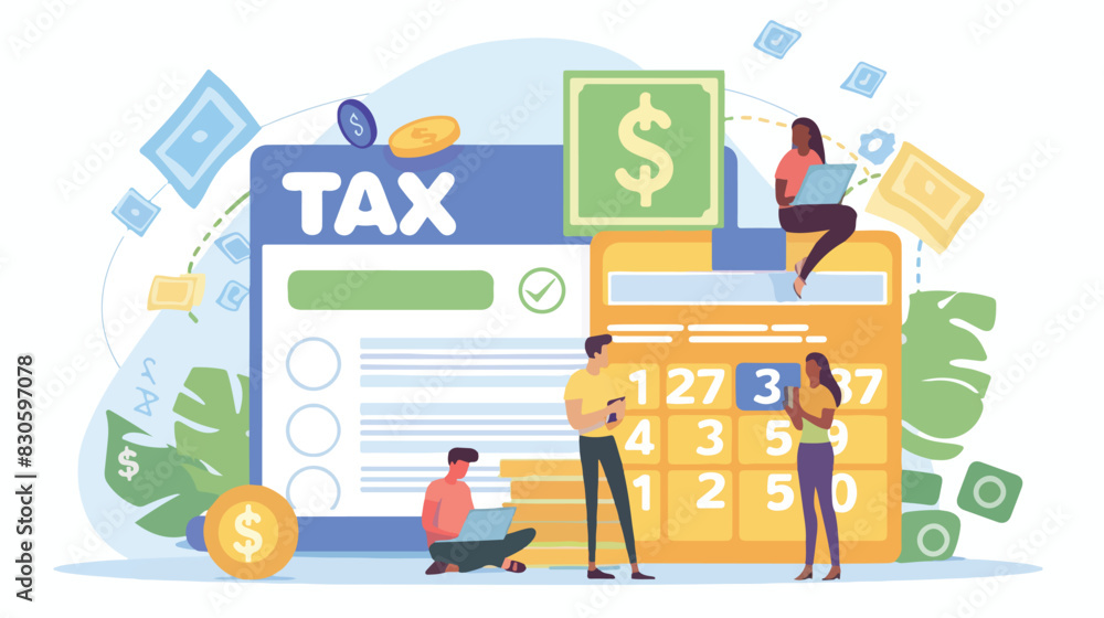 Tax payment concept. Flat cartoon colored vector illustration Stock ...