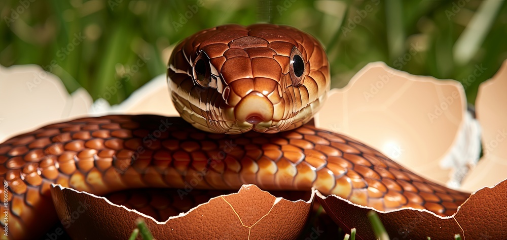 baby snake in egg. Small young snakes Snake nest. Reproduction of ...