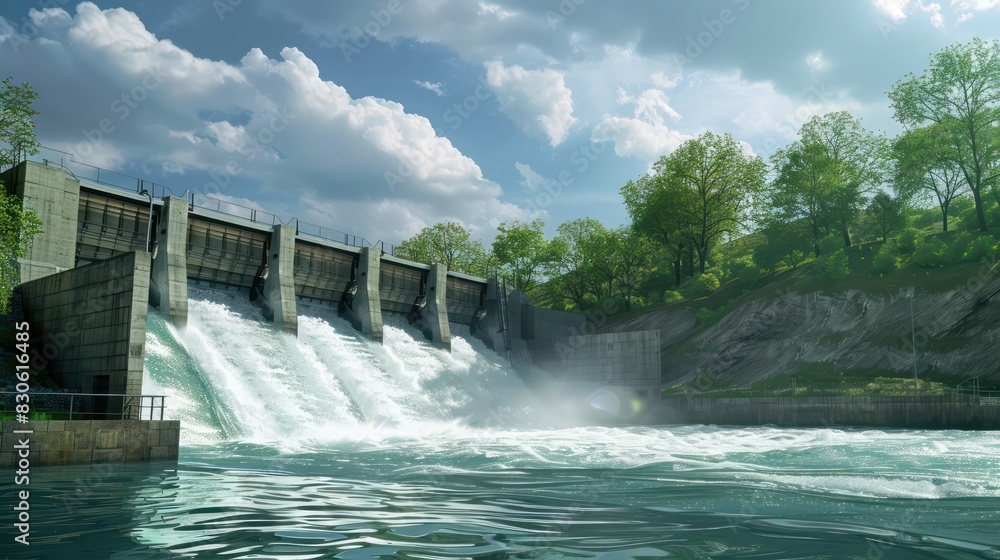 Hydroelectric Dam Power Generation: Illustrate a hydroelectric dam ...