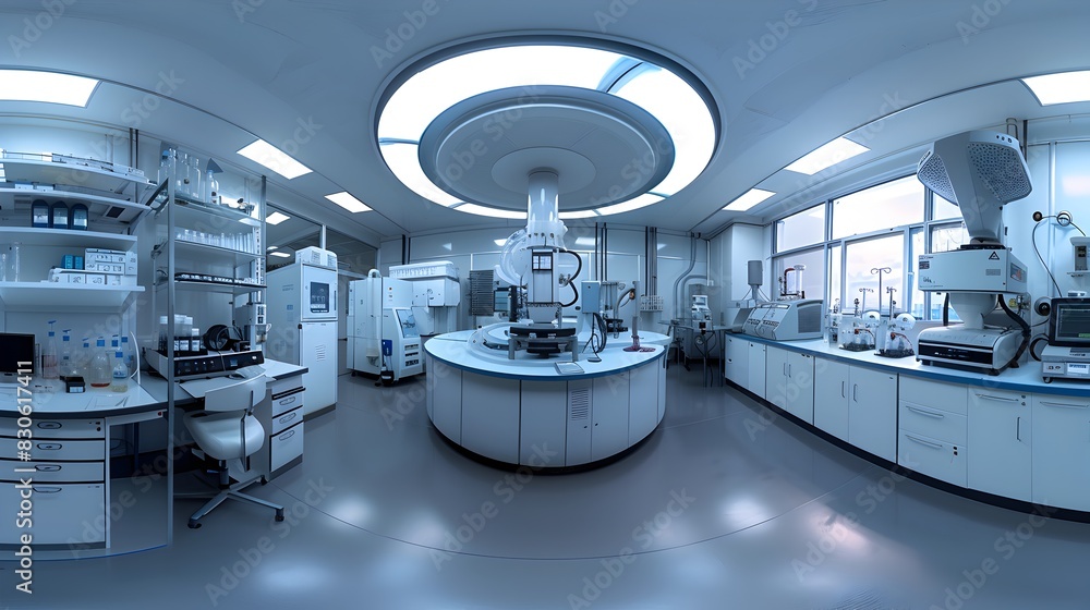 lab panorama equirectangular view of a modern laboratory with various ...