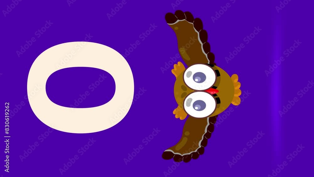 O letter big color vertical like owl flying cartoon animation. Animal ...