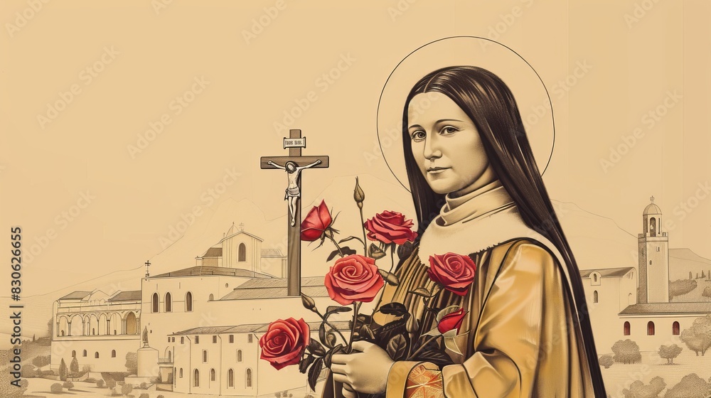 St. Therese of the Child Jesus Holding Crucifix and Roses in Carmelite ...