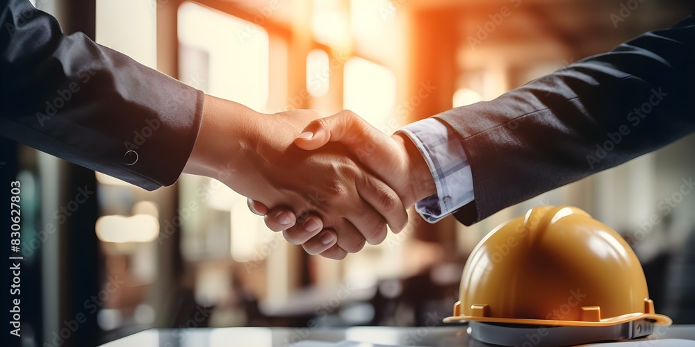 Construction workers finalize partnership agreement for new project and ...