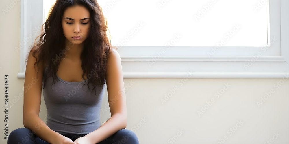 Young woman with eating disorders concerned about body image and ...