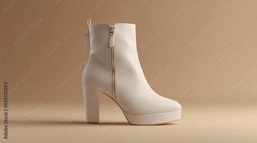 pair of white boots on a beige background with white paper shapes ...