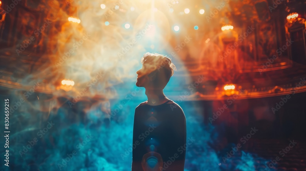 An actor performing on stage, close up, theater production theme ...