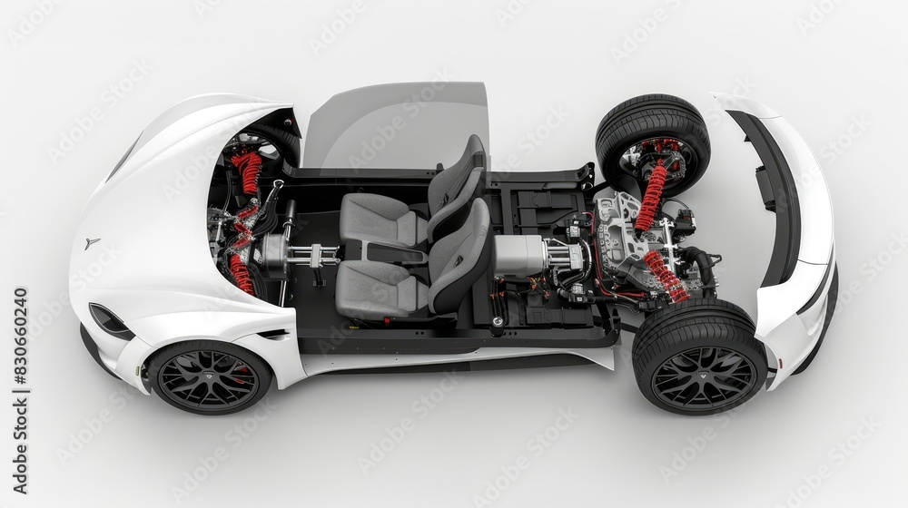 Electric car (generic model) technical cutaway 3d rendering with all ...