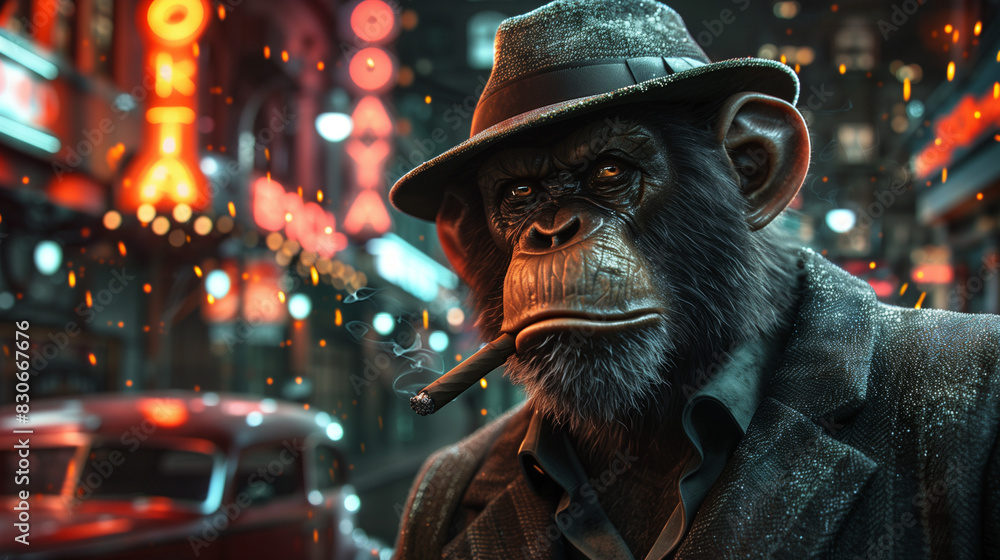 Monkey in Suit and Hat - A monkey dressed in a sharp suit and gangster ...